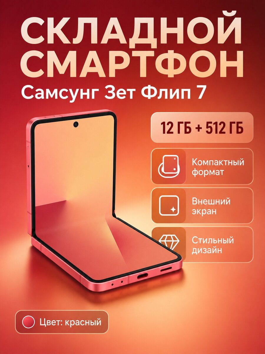 Samsung Galaxy Z Flip7 5G 12/512GB NFC складный экран смартфон, красный