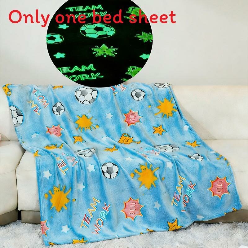 Colorful cartoon glow fleece blanket for kids room decor and comfort blue ball 70x100cm