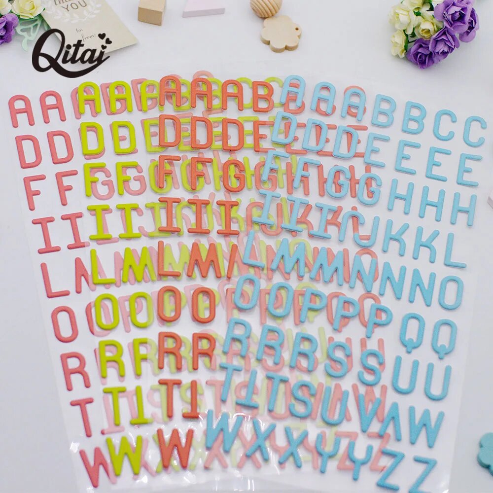 Алфавитные буквы QITAI, 4 листа, 24 см * 12 см, скрапбукинг, креативные наклейки, оформление детской комнаты, домашний декор ручной работы PS001