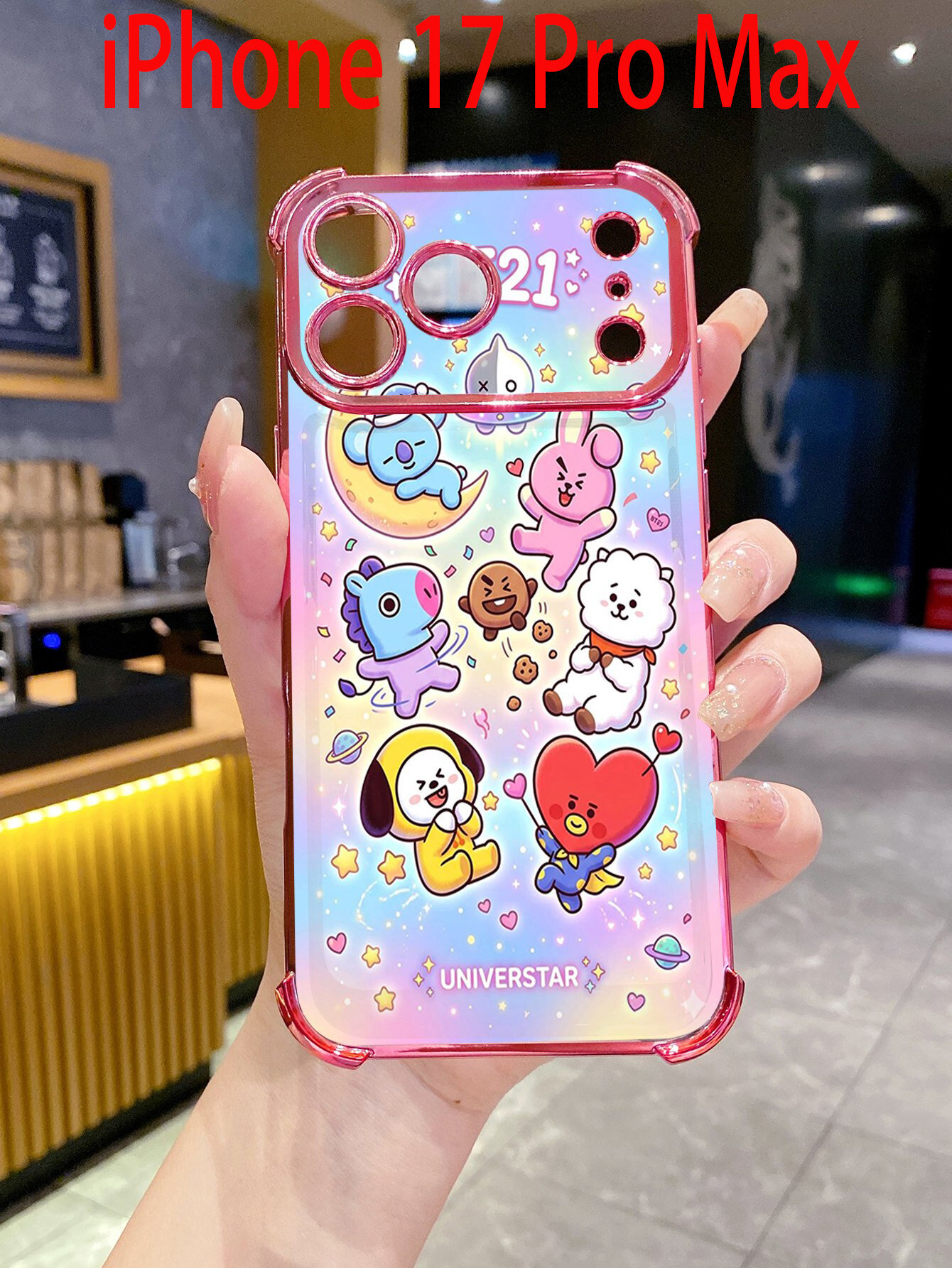 Чехол для телефона iPhone 17 Pro Max с противоударным покрытием с принтом BTS BT21
