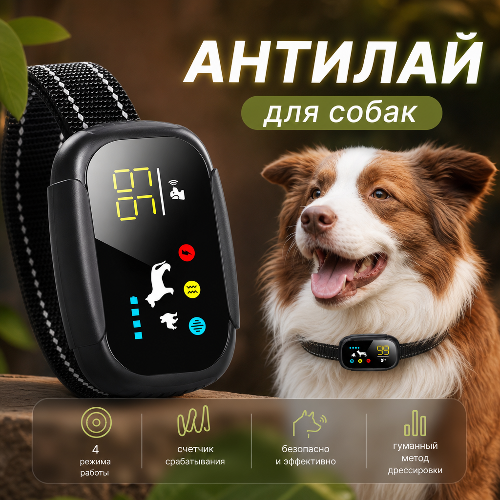 Электронный ошейник антилай для собак, вибрация, звуковой сигнал