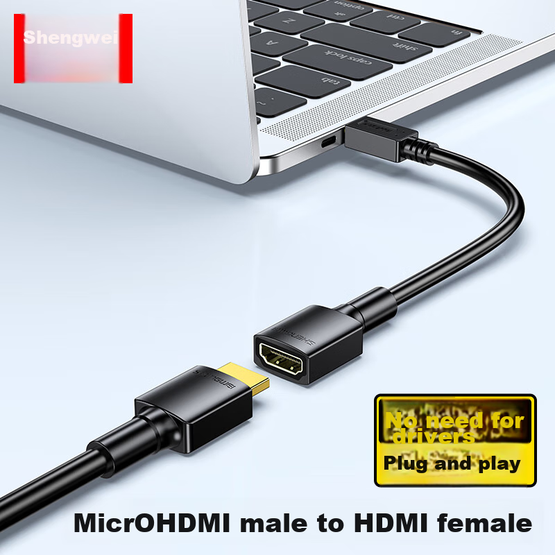 Шнур-адаптер Shengwei Micro HDMI в HDMI чёрный 0,25 м мужской на женский 4K 60Гц для камеры планшета ТВ проектора