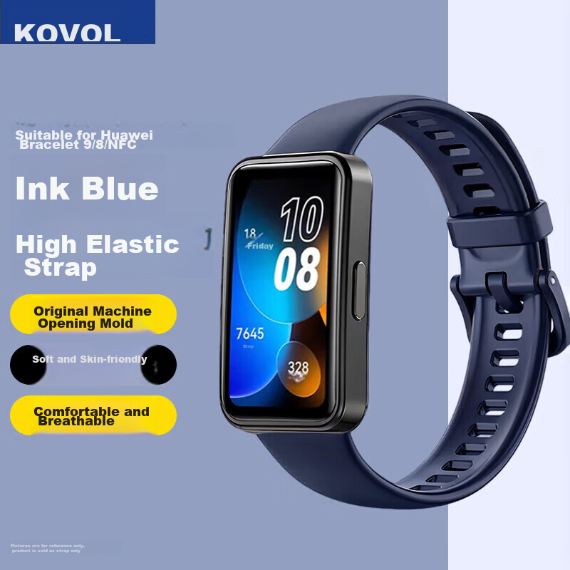 KOVOL Совместимый ремешок для умных браслетов Huawei Band 10/9/8 NFC - Черный, гипоаллергенный, дышащий,
