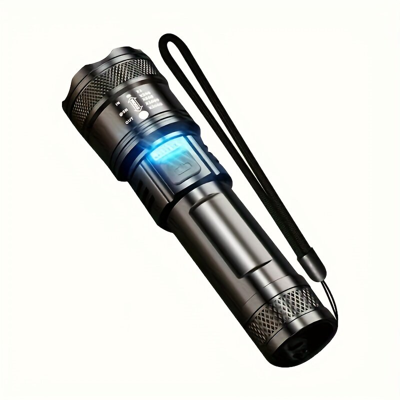 Светодиодный фонарь с выдвижным зумом, 3 уровня яркости, IP44, Type-C зарядка, повербанк, для работы на улице, черный