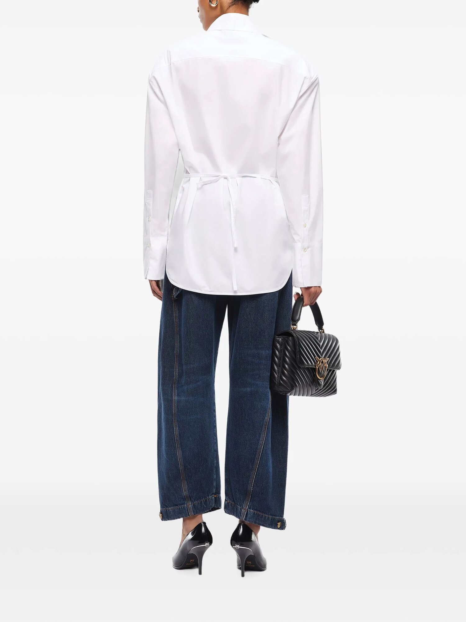 Рубашка Pinko Slim-fit shirt with drawstring, размер 36, бежевый/белый — фото 1