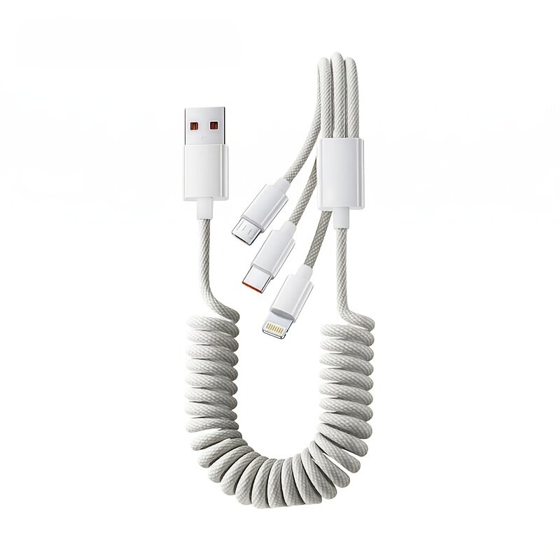 3-в-1 зарядный кабель Type-C совместимый с iPhone 14/15/16/17, Huawei, Xiaomi, серый