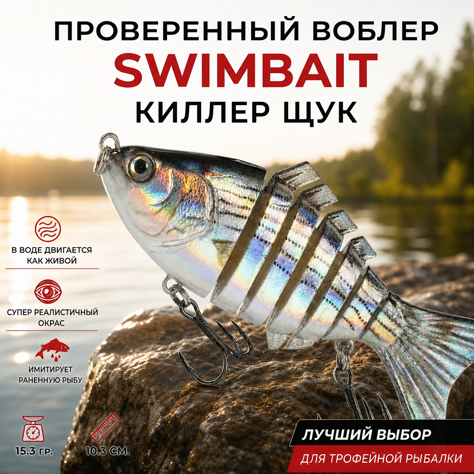 Рыболовный воблер Swimbait приманка-киллер на щуку, окуня, судака, тонущий свимбейт 15,3г. 10,3см. (Цвет товара: серебристый; Длина: 10.3 мм)