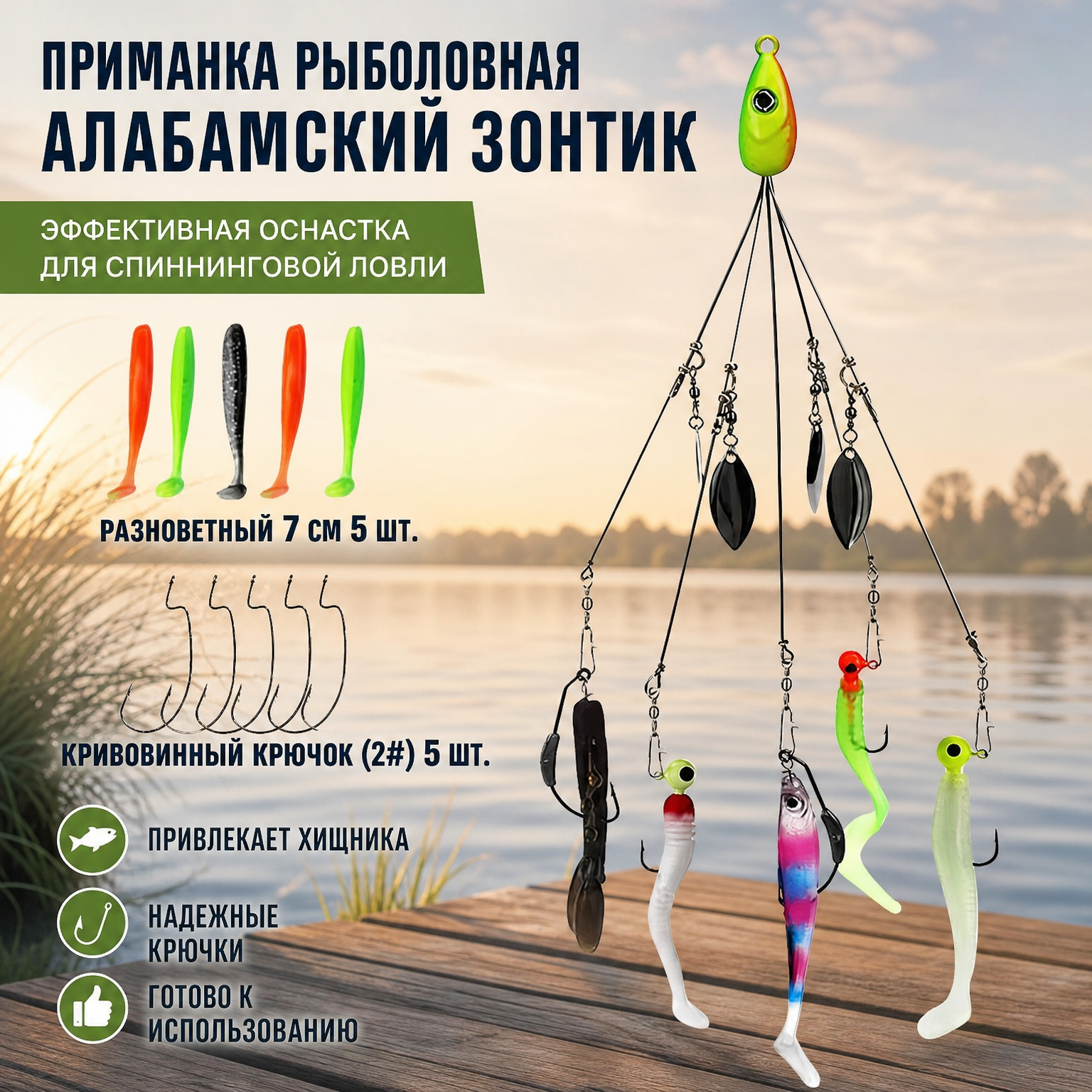 Приманка рыболовная алабамский зонтик оснастка алаб (Длина: 205 мм, эффективная для спиннинговой ловли)
