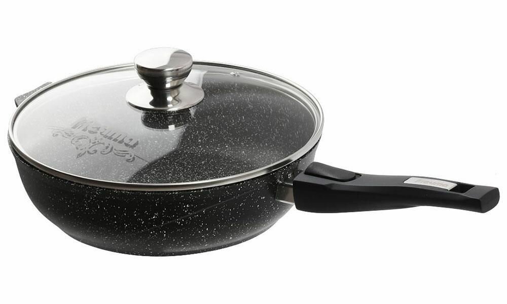 Сотейник Мечта Гранит black, 26 см со съемной ручкой и cтеклянной крышкой (арт. С0263802)