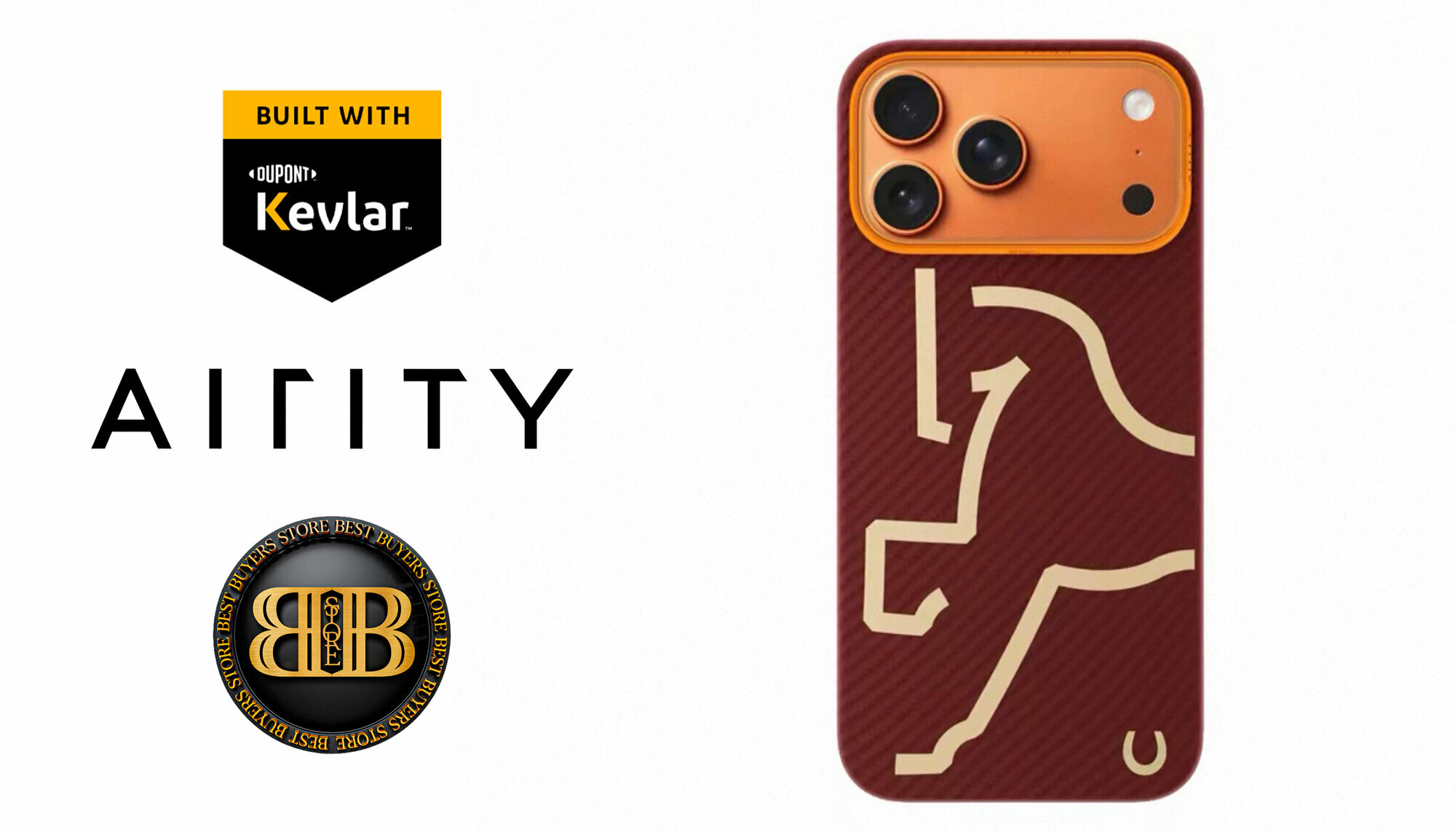 Чехол AIRITY Year of the Horse Edition для Apple iPhone 17 Pro Max, арамидное волокно, магнитный, бордовый/ золотой