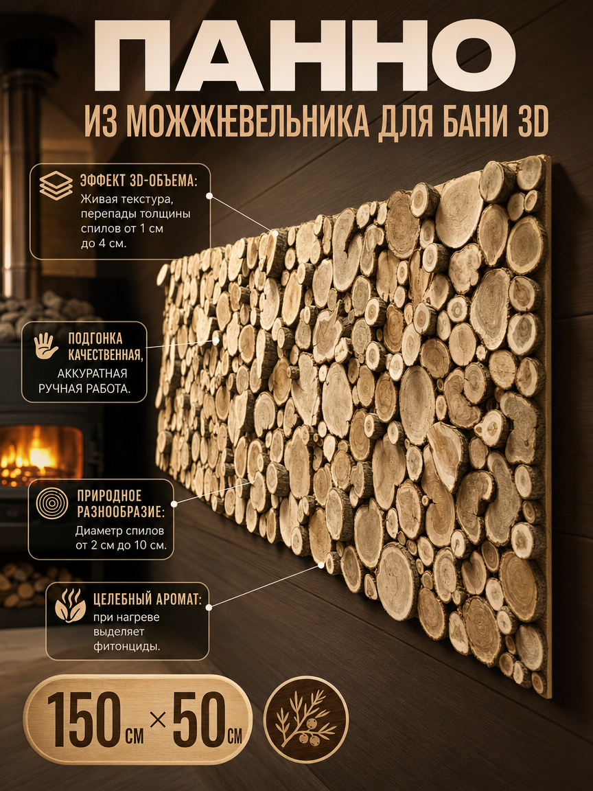 Панно для бани из можжевельника 3D