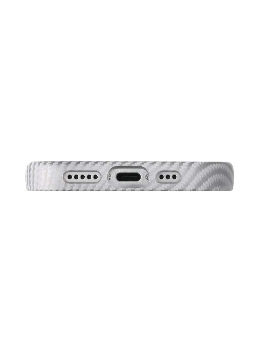 Чехол О'кейси, для iPhone 15, карбоновый, с защитой камеры, белый — фото 1