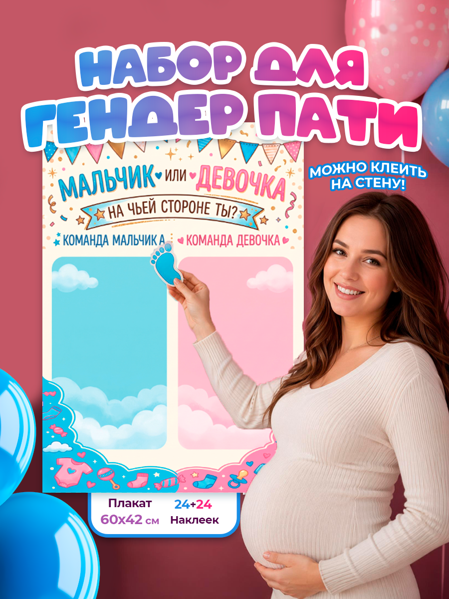 Плакат "Гендер Пати" — голосование для вечеринки в честь пола ребенка, формат А2, 1 лист
