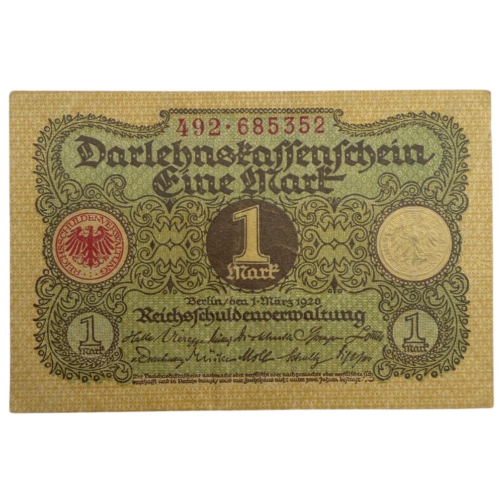 Веймарская республика (Германия) 1 марка 1920 г. (Серия 492)
