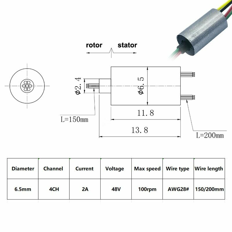 Проводящее контактное кольцо YUENHOANG для RC дрона 48В Dia 6.5mm 4CH 2A