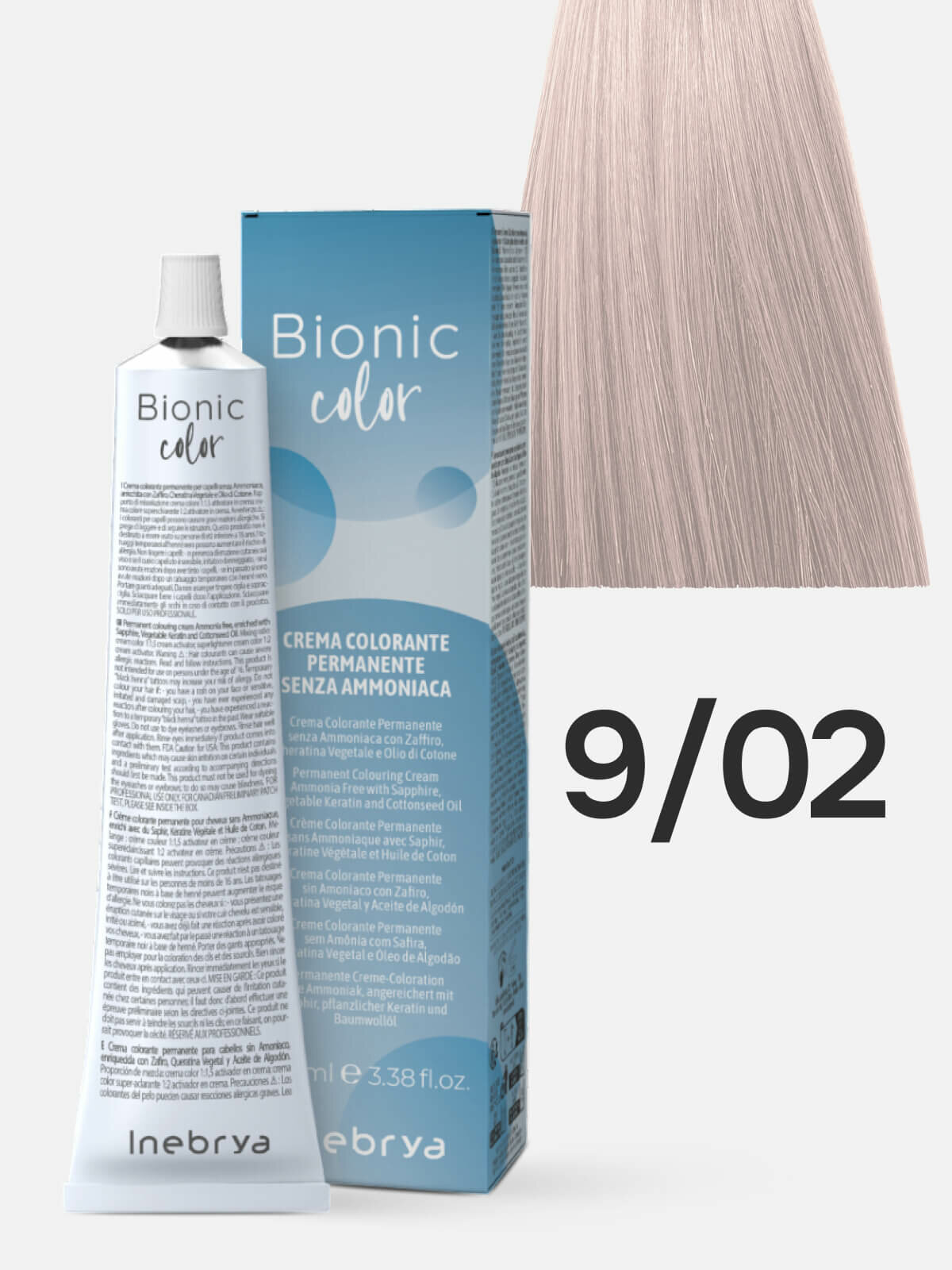 Крем - краска для волос профессиональная без аммиака Inebrya Bionic Color 9/02 Блонд Натуральный перламутровый, 100 мл