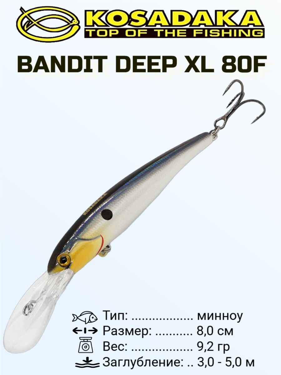 Воблер Kosadaka Bandit Deep XL 80F, плав. 80мм 9,2г 3-5м цв. PSSH
