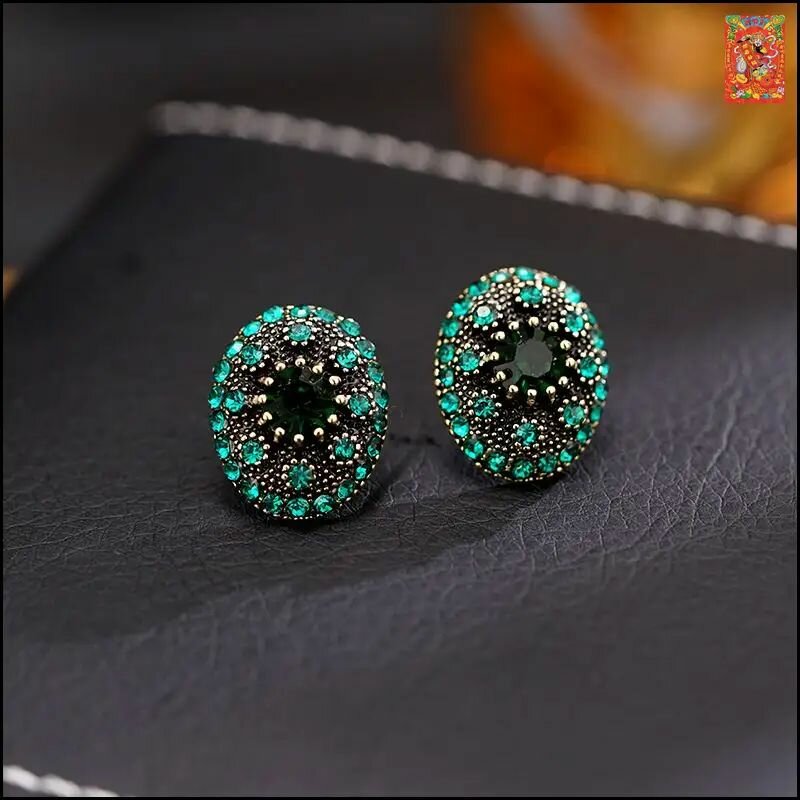 Серьги, изумруд синтетический, искусственный камень