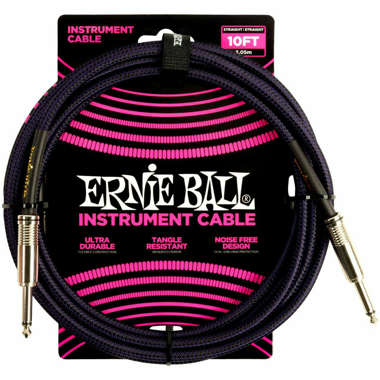 Инструментальный кабель 3,05 м ERNIE BALL 6393 прямой/угловой джеки, фиолетовый/черный