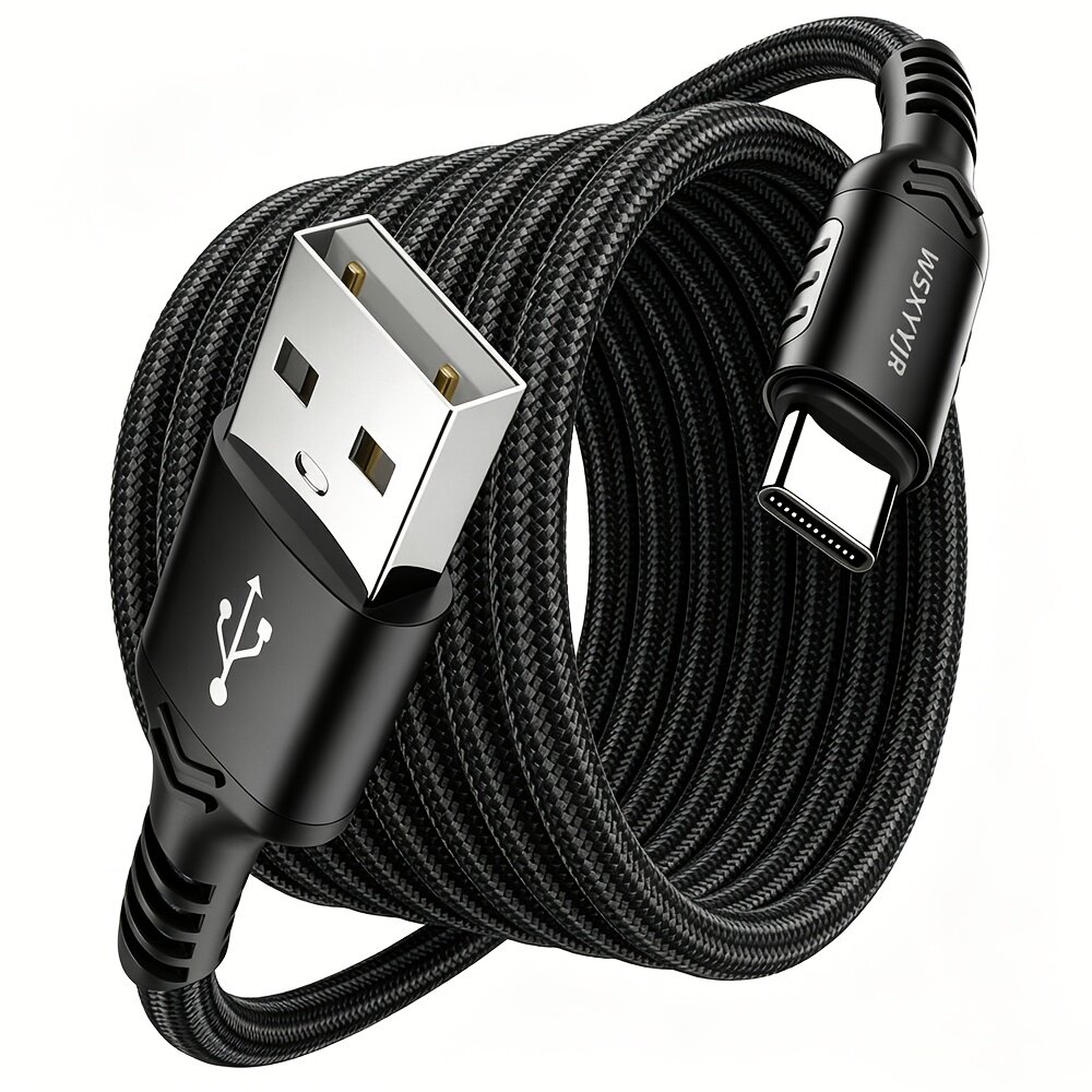 Кабель USB-C для быстрой зарядки 60 Вт и передачи данных, нейлоновая оплетка, черный, 100 см