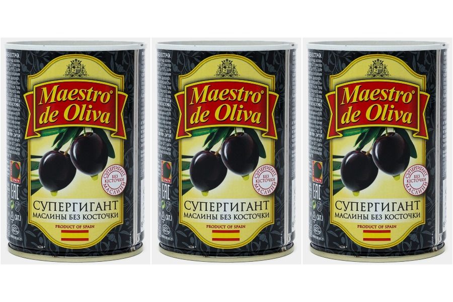 Maestro de Oliva маслины супергигант без косточки, 425 г, 3 шт