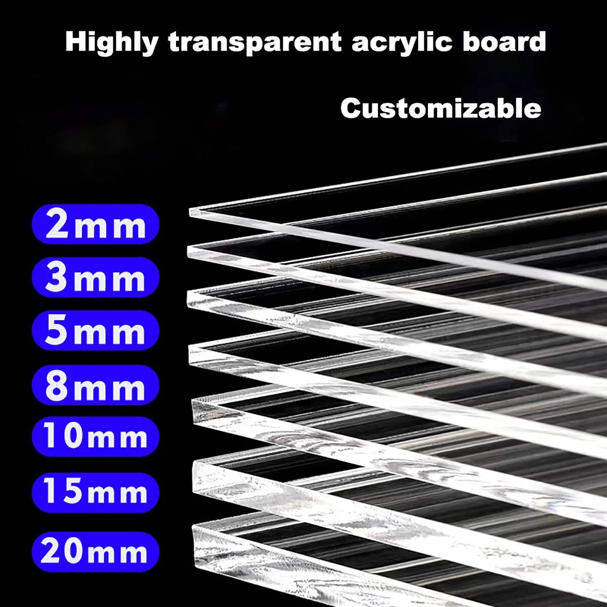 Прозрачный акриловый лист 1-15 мм 200x500mm, Thickness 2mm