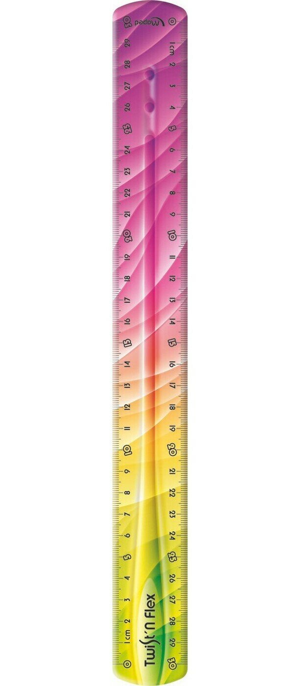 Линейка MAPED TWIST'N FLEX PATTERNS 30см, неломающаяся, двусторонняя шкала, градиентная расцветка розовый с желтым