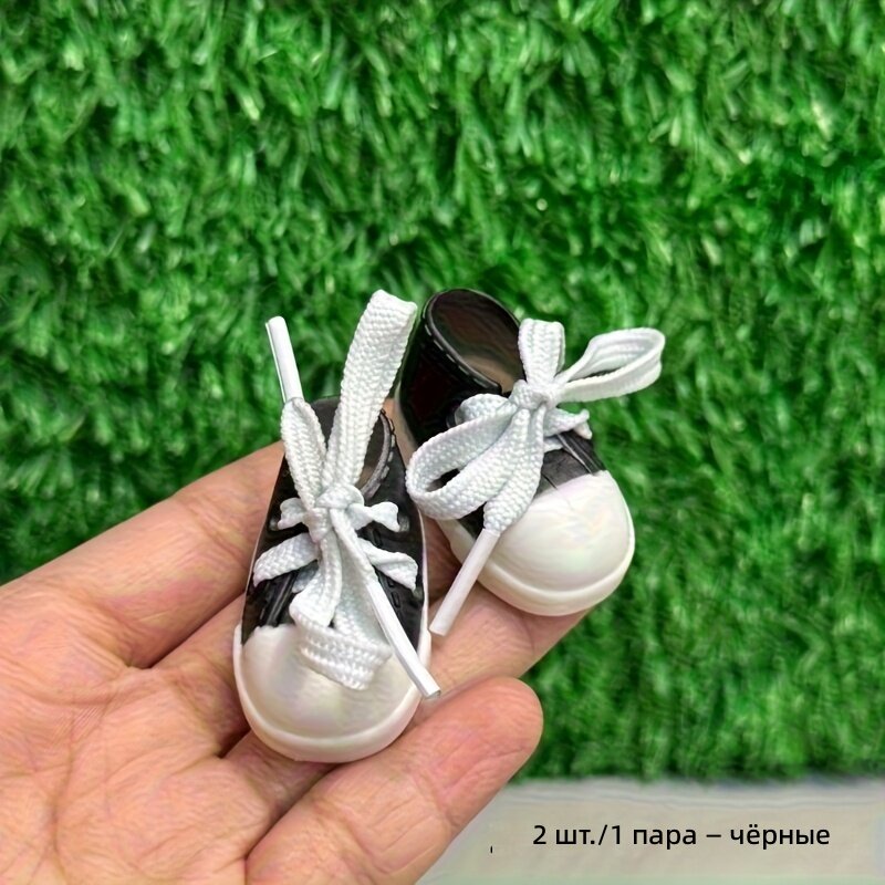 Миниатюрные тканевые кроссовки 1:12, 2 шт, черные, для кукол и фигурок 5.0–6.0 дюймов, декор для кукольного домика