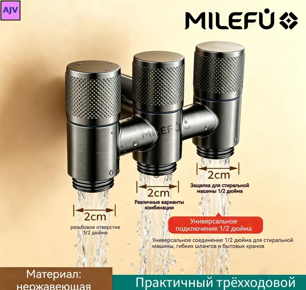 MILEFU Дивертор для смесителя 100 мм, черный матовый, нержавеющая сталь