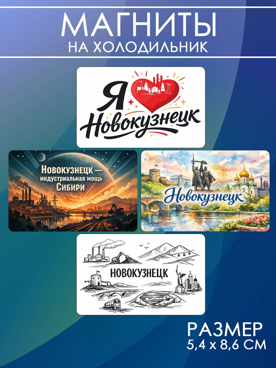 Магниты Новокузнецк 4 шт, размером 5,4*8,6 см