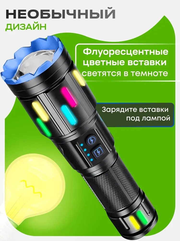 Фонарь ручной PM60-TG, 35000 Лм, 60 Вт, дальность 5000 м, IP68, с функцией Power Bank, Черный/Белый — фото 1