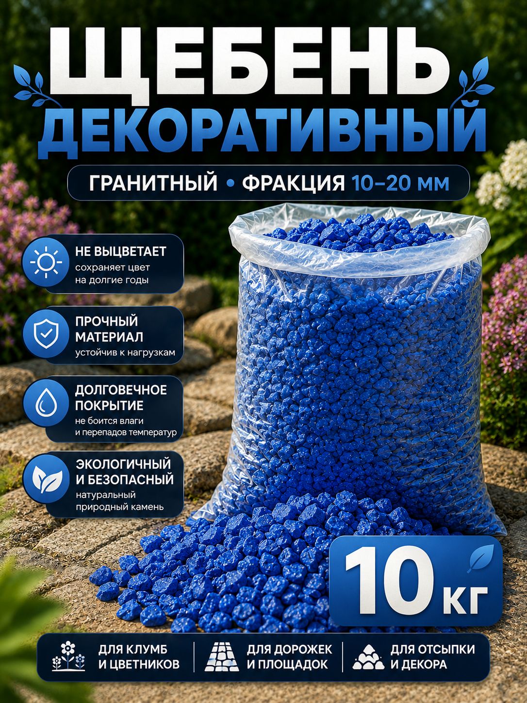 Щебень декоративный для сада, гранитный, цветной 10кг