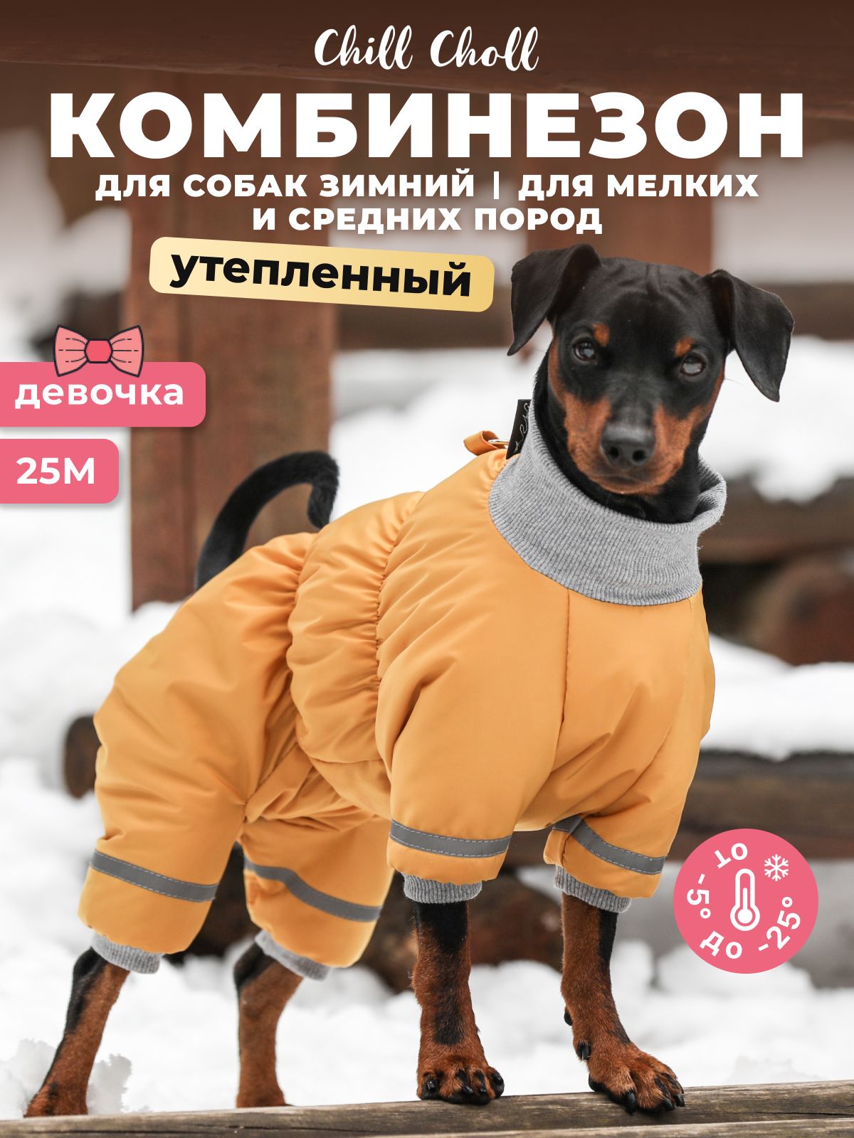 Комбинезон для собак зимний Chill Choll для мелких пород, для девочек. Утепленный размер 25М