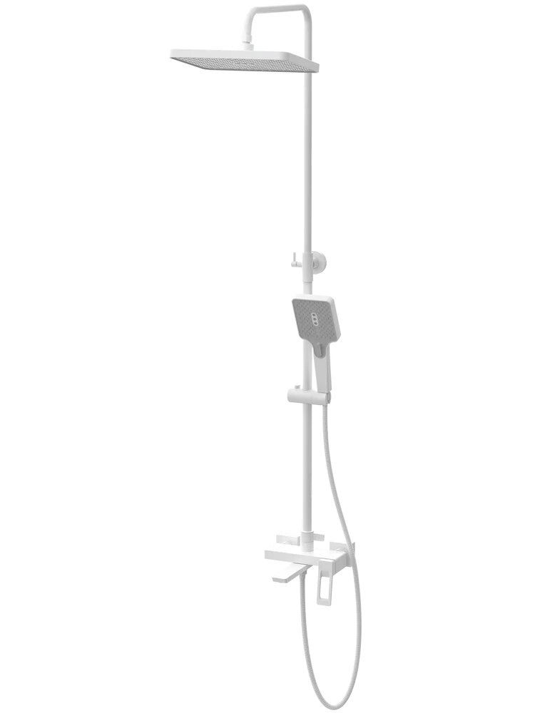 Душевая стойка Haiba HB24732-8 со смесителем, белая, матовая, душевая система с тропическим душем, с изливом, с лейкой, латунная, рычаг сбоку