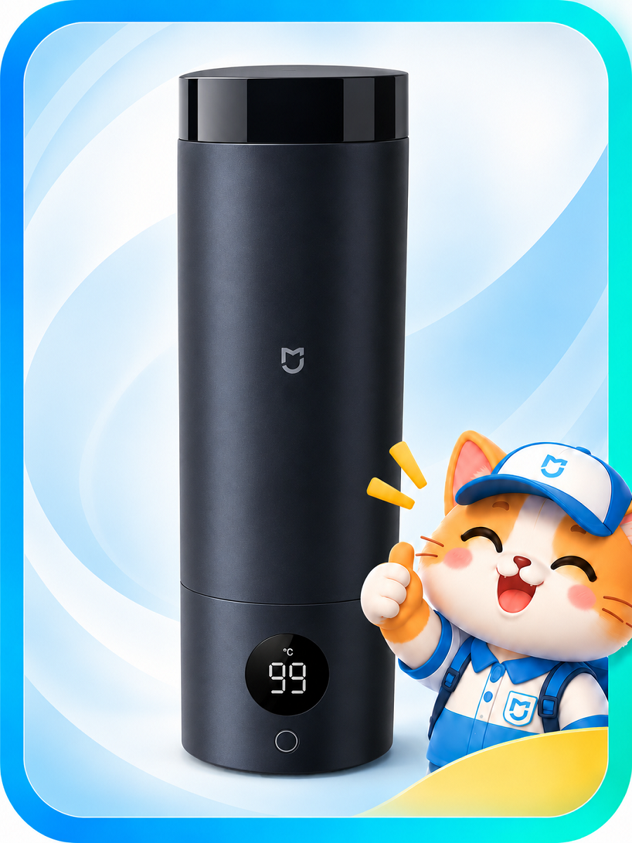 Электрическая термокружка Xiaomi Mijia, мини-чайник с подогревом воды, дорожная, чёрная
