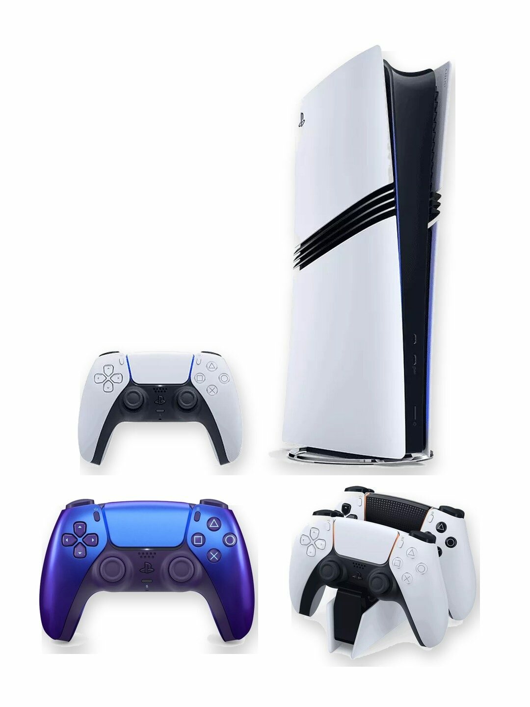 Игровая приставка Sony PlayStation 5 Pro 2 ТБ без дисковода, белая, японская версия + 2-й геймпад DualSense Chroma Indigo + зарядная станция