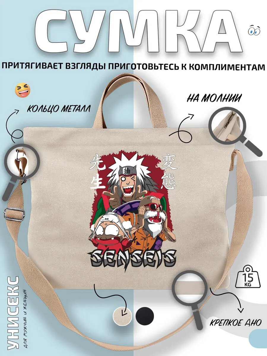 Сумка шоппер  Наруто Джирайя Сенсей с красный