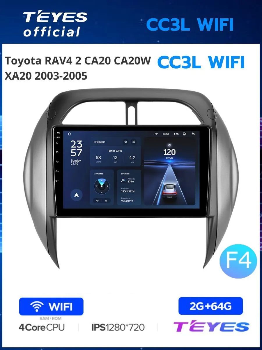 Магнитола Toyota RAV4 2 CA20 CA20W XA20 2003-2005 (Тип F4) Teyes CC3L Wi-Fi 2/64GB, штатная магнитола, 4-ёх ядерный процессор, IPS экран, Wi-Fi, 2 DIN
