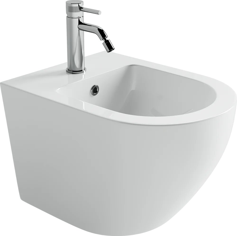 Биде подвесное Ceramicanova Уно (Uno) CN11002 белое, глянцевое, фарфор, овальное, со встроенным сливом-переливом