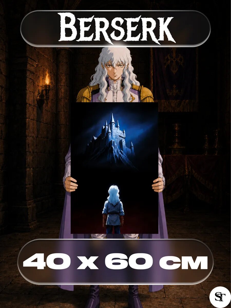Картина Берсерк "Замок Гриффита", 40x60 см, печать на холсте, деревянный подрамник