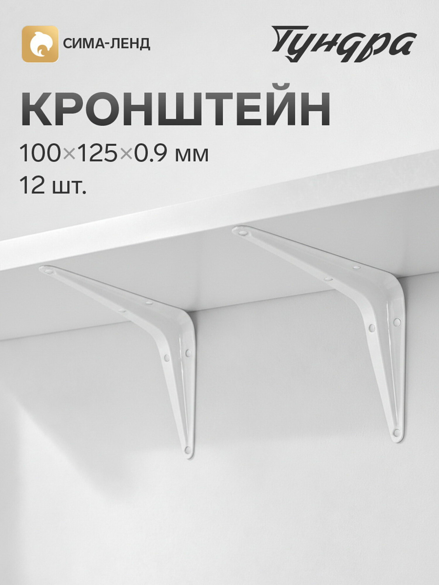 Кронштейн 100x125x0.9 мм, белый, набор 12 шт, цвет: белый, применение: для полок