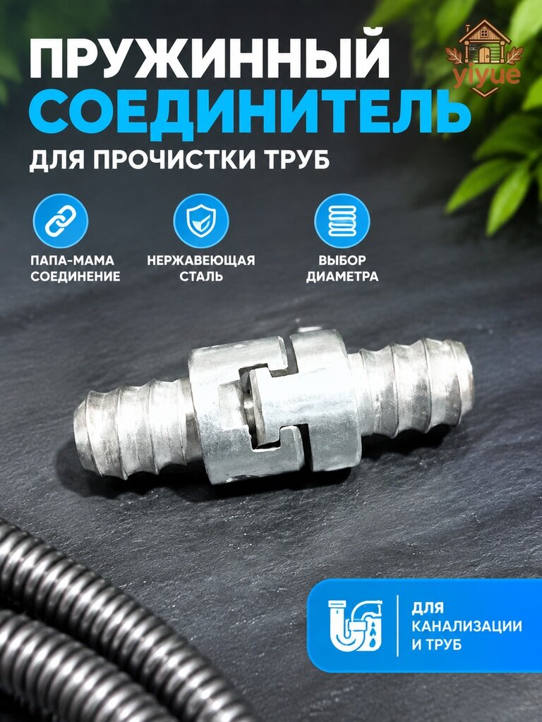Соединитель для пружины прочистки труб, переходник для сантехнического троса, муфта из нержавеющей стали, диаметр 16 мм, 22 мм, 30 мм, для канализации