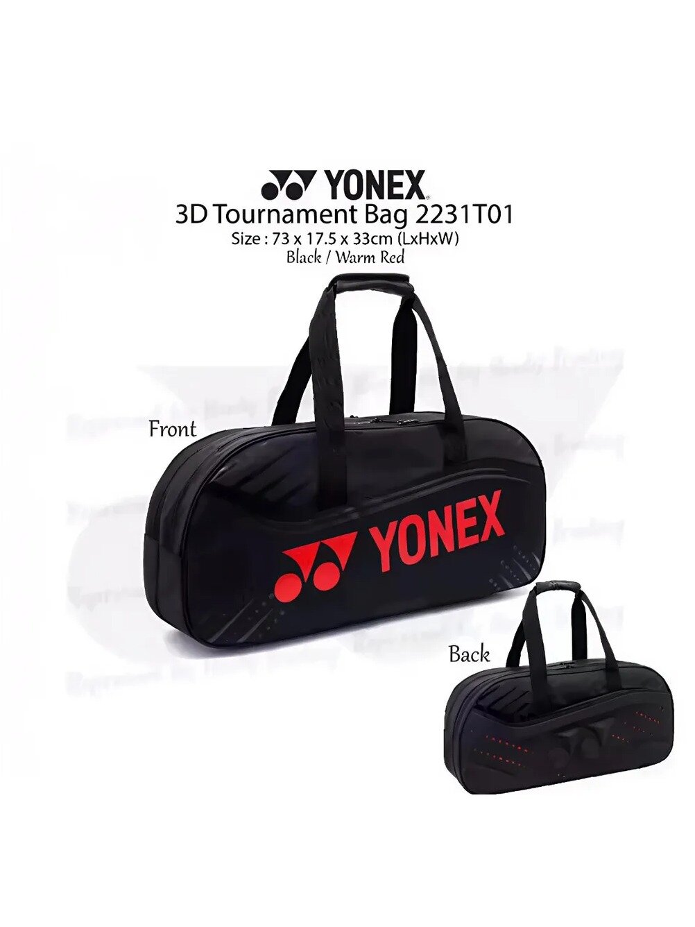 Сумка для бадминтона YONEX 3D Tournament Bag 2231T01, черно-красная, 73 x 17.5 x 33 см