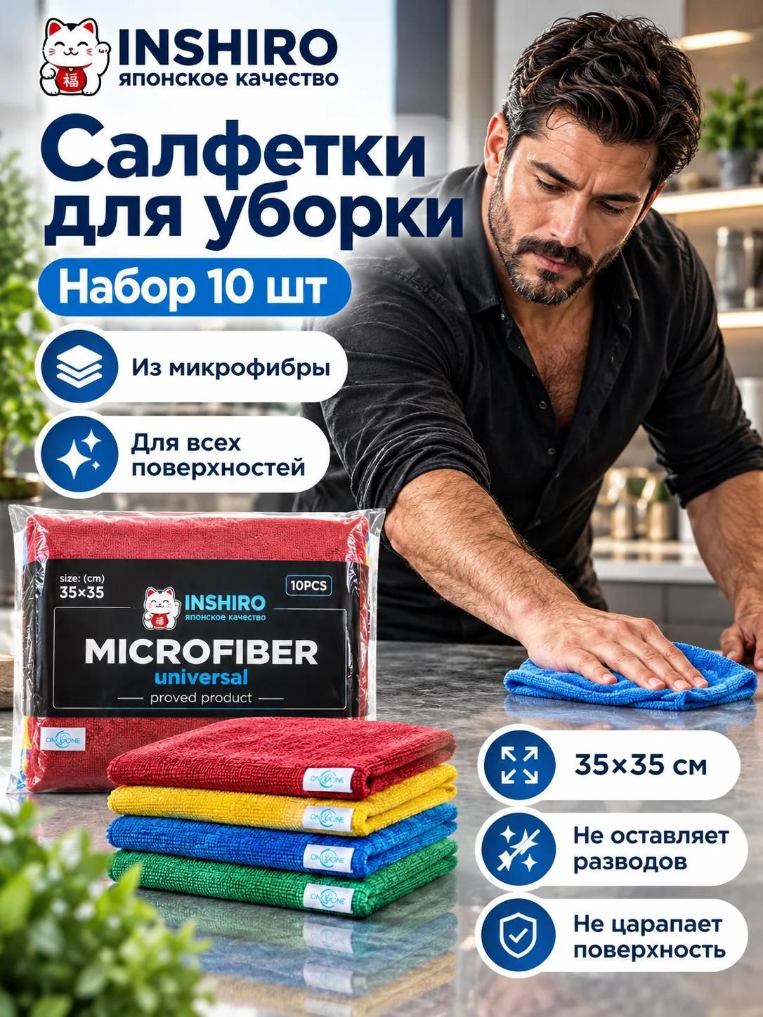 Салфетка из микрофибры универсальная 35*35 10шт в уп.