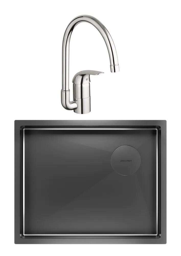 Комплект Мойка Paulmark Next-Skew PM885444-GM 54x44, вороненая сталь, нержавеющая сталь / Смеситель Grohe Euroeco 32752000 глянцевый хром