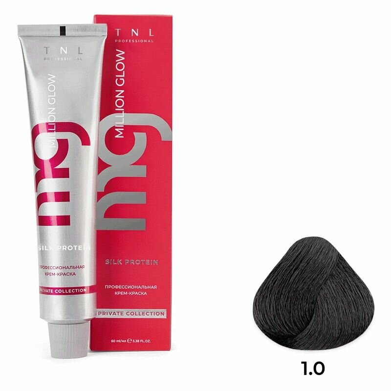 TNL Professional Крем-краска для волос Million glow Private collection Silk protein оттенок 1.0 черный 60 мл