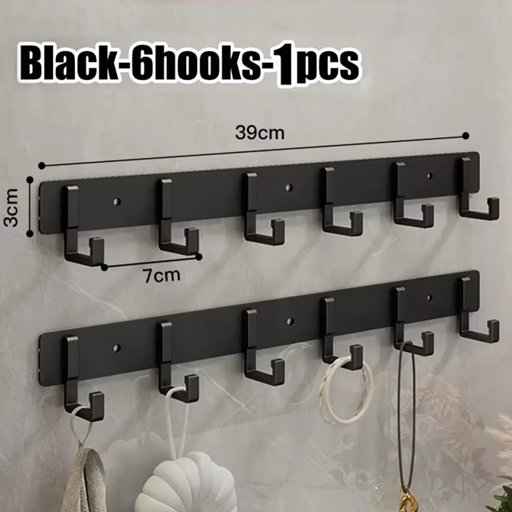 Настенные крючки из алюминия, набор Черный, Black-6hooks-1pcs