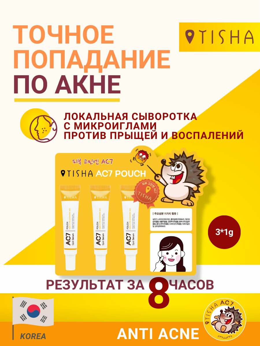 TISHA Корейская Точечная Сыворотка c с микроиглами для Проблемной кожи лица от прыщей и черных точек, акне и постакне, 3мл