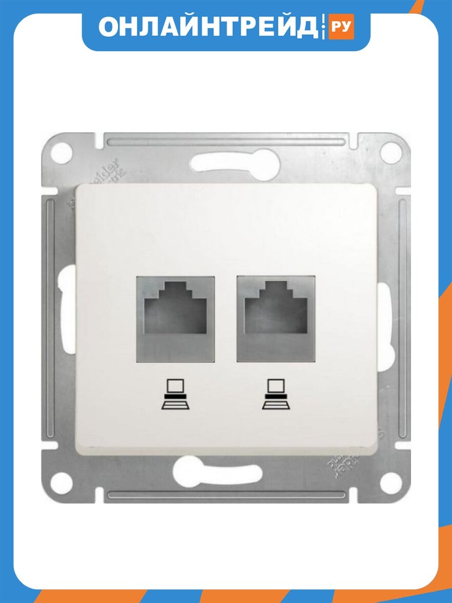 Розетка Systeme Electric (schneider Electric) SCHNEIDER ELECTRIC GLOSSA двойная компьютерная RJ45+RJ45, кат.5E, механизм, перламутр