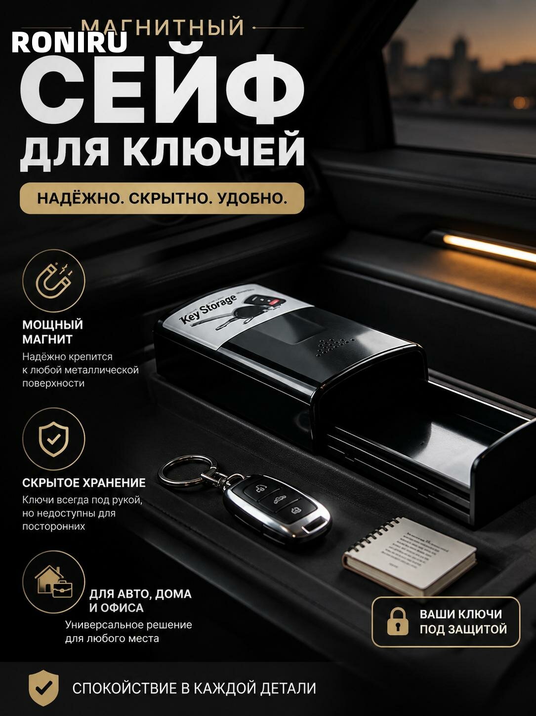 Магнитный сейф для ключей, автомобильный держатель-тайник для дома и офиса, скрытое пластиковое хранилище черного цвета